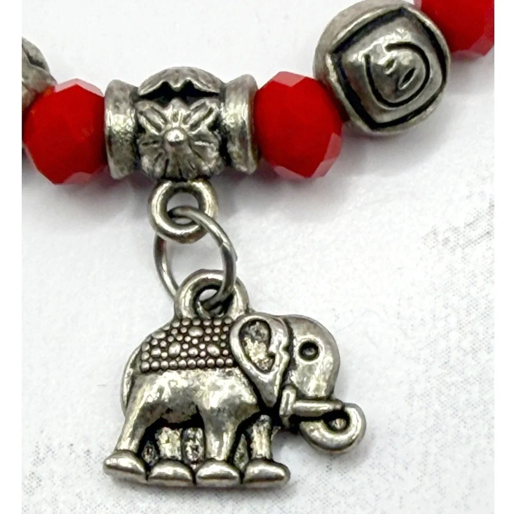 Source Unknown | Jewelry | Red Glass Bead Elephant Charm Bracelet ...